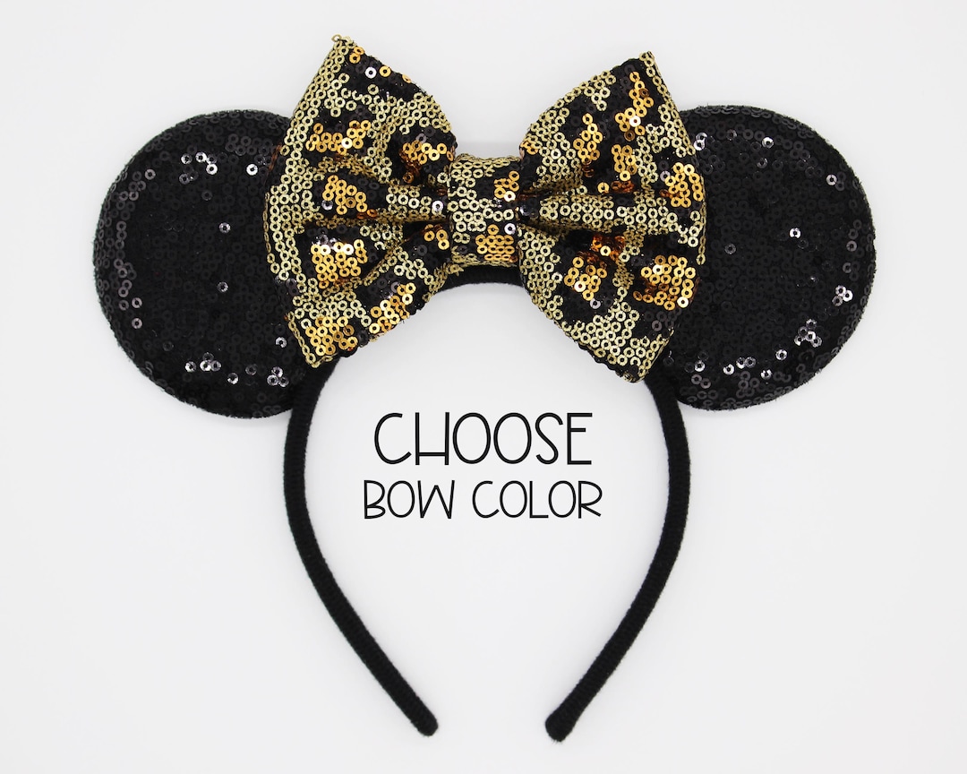 Black Sequin Mouse Ears | Custom Color Bow Headband - Etsy