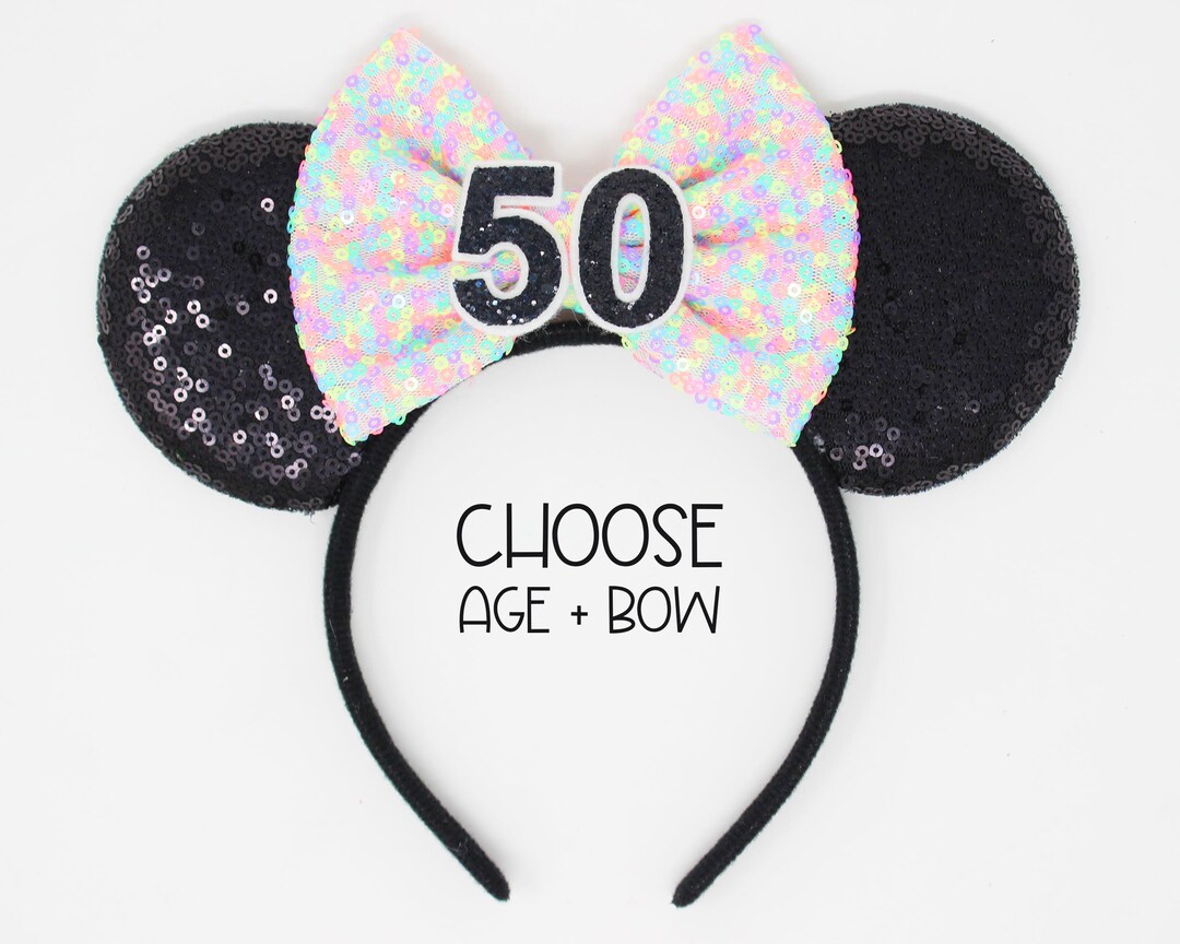 50th Birthday Mouse Ears Headband | Fabuous Fifty | Black Sequin Ears ...