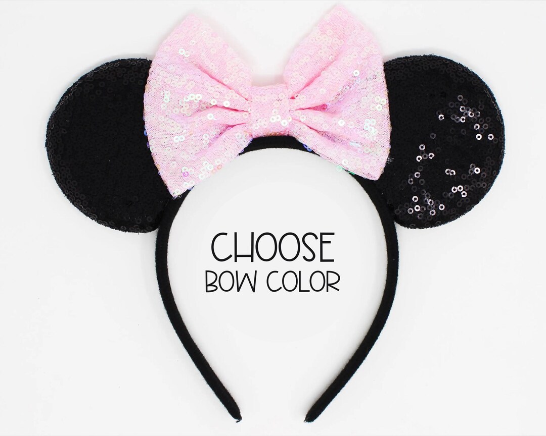 Black Sequin Mouse Ears | Custom Color Bow Headband - Etsy