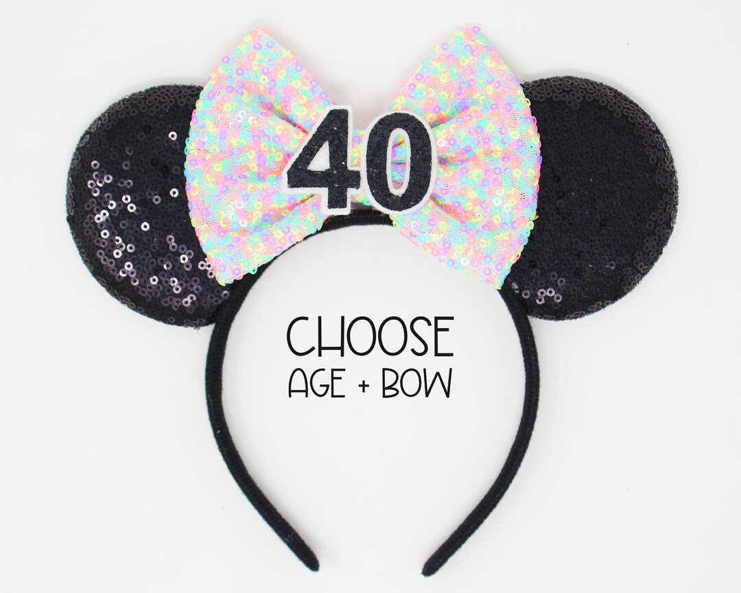 40th Birthday Mouse Ears Headband | Fabulous Forty | Black Sequin Ears ...