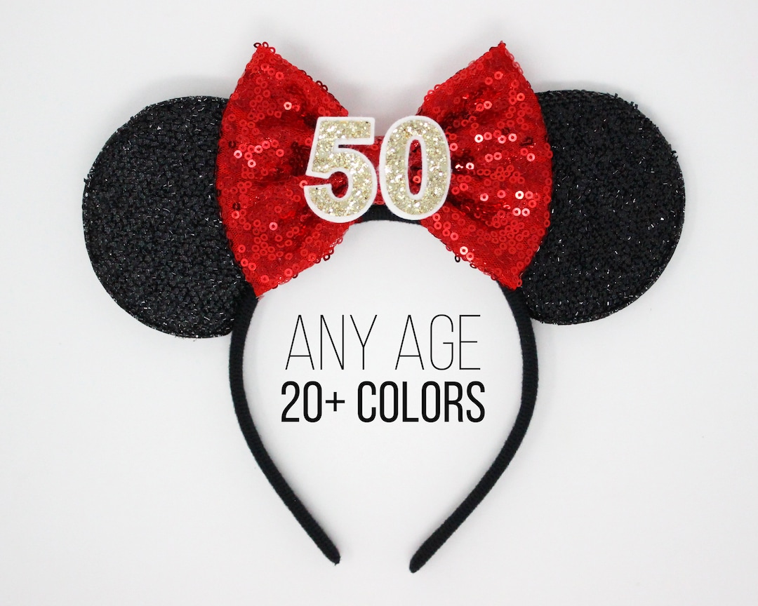 50th Birthday Mouse Ears Red Polka Dot Ear Mouse Ear Headband Mouse ...