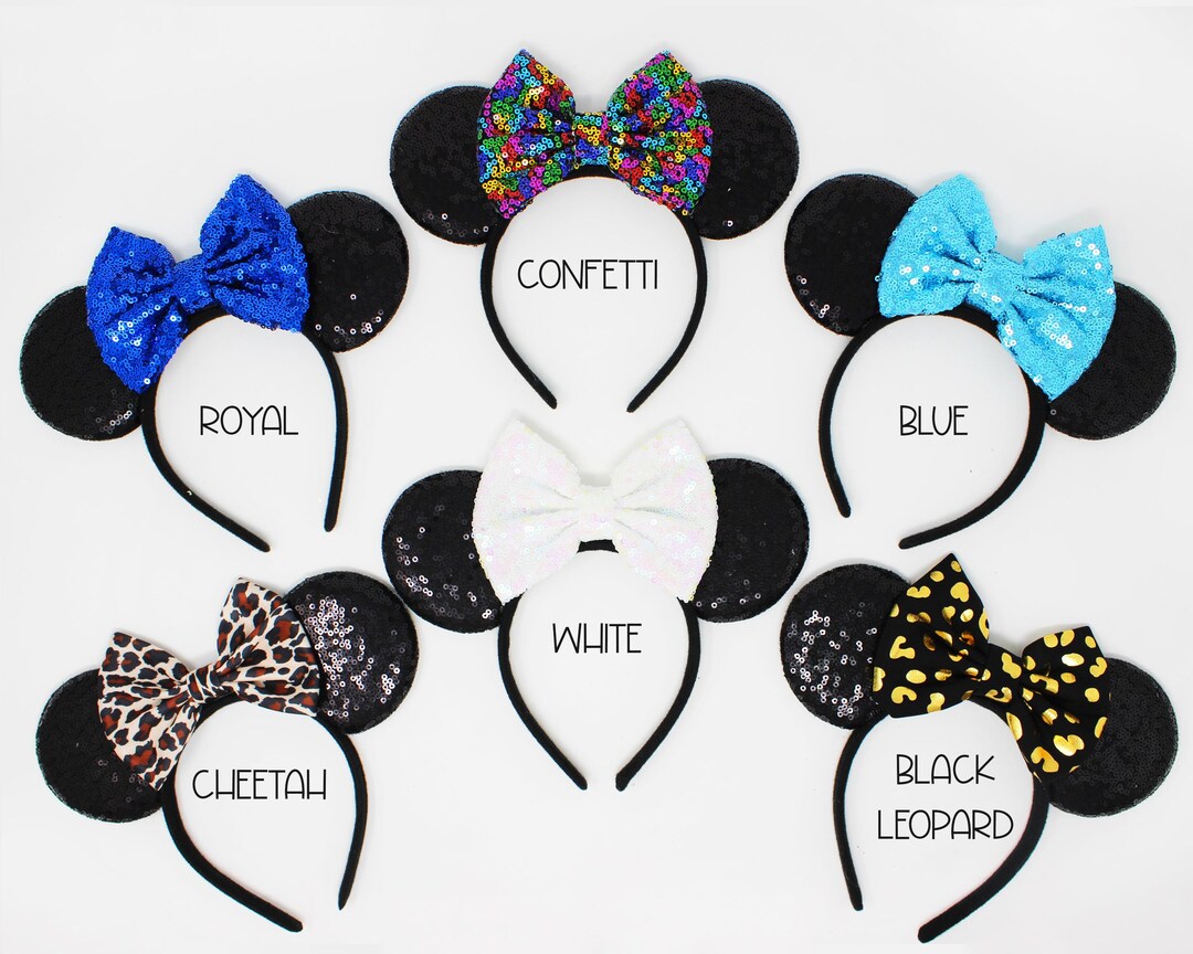 Black Sequin Mouse Ears | Custom Color Bow Headband - Etsy