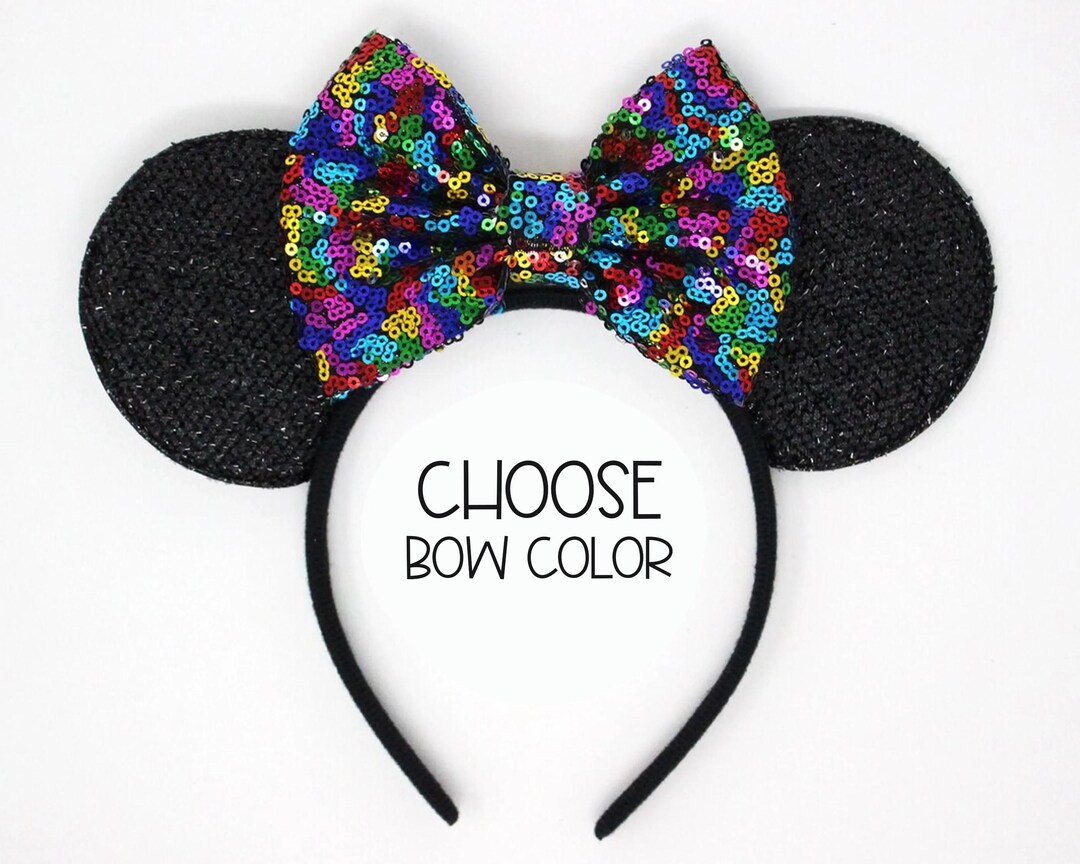 Sequin Mouse Ears Headband | Choose Bow Color, One Size Fits Most - Etsy