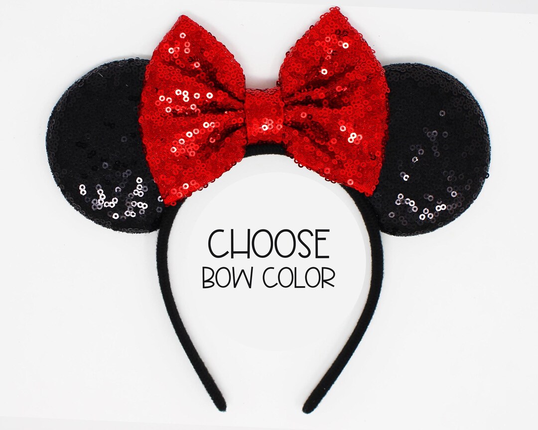Black Sequin Mouse Ears | Custom Color Bow Headband - Etsy
