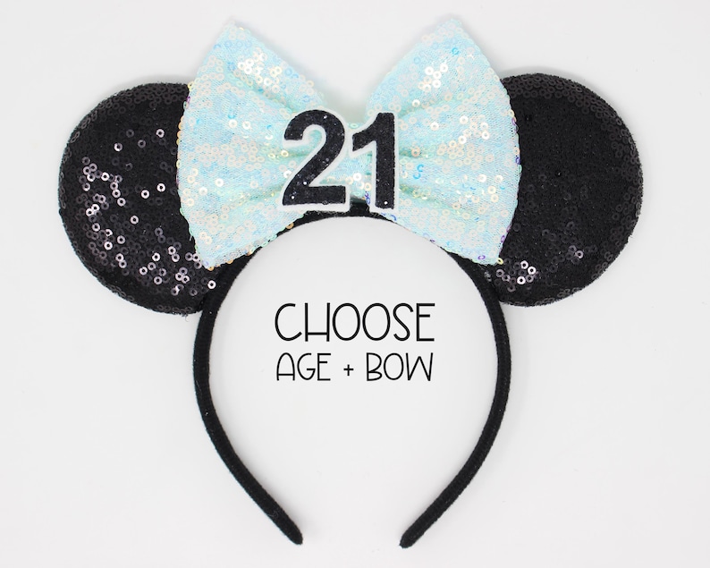 21st Birthday Sequin Mouse Ears | Choose Bow Color - Etsy