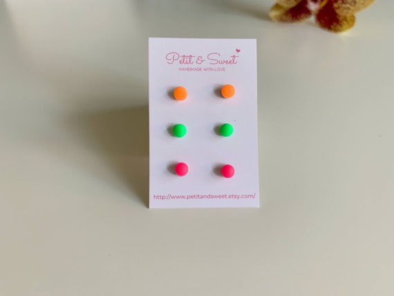 Tiny 4 Mm Neon Studs Set of 3 Summer Earrings Set Titanium | Etsy