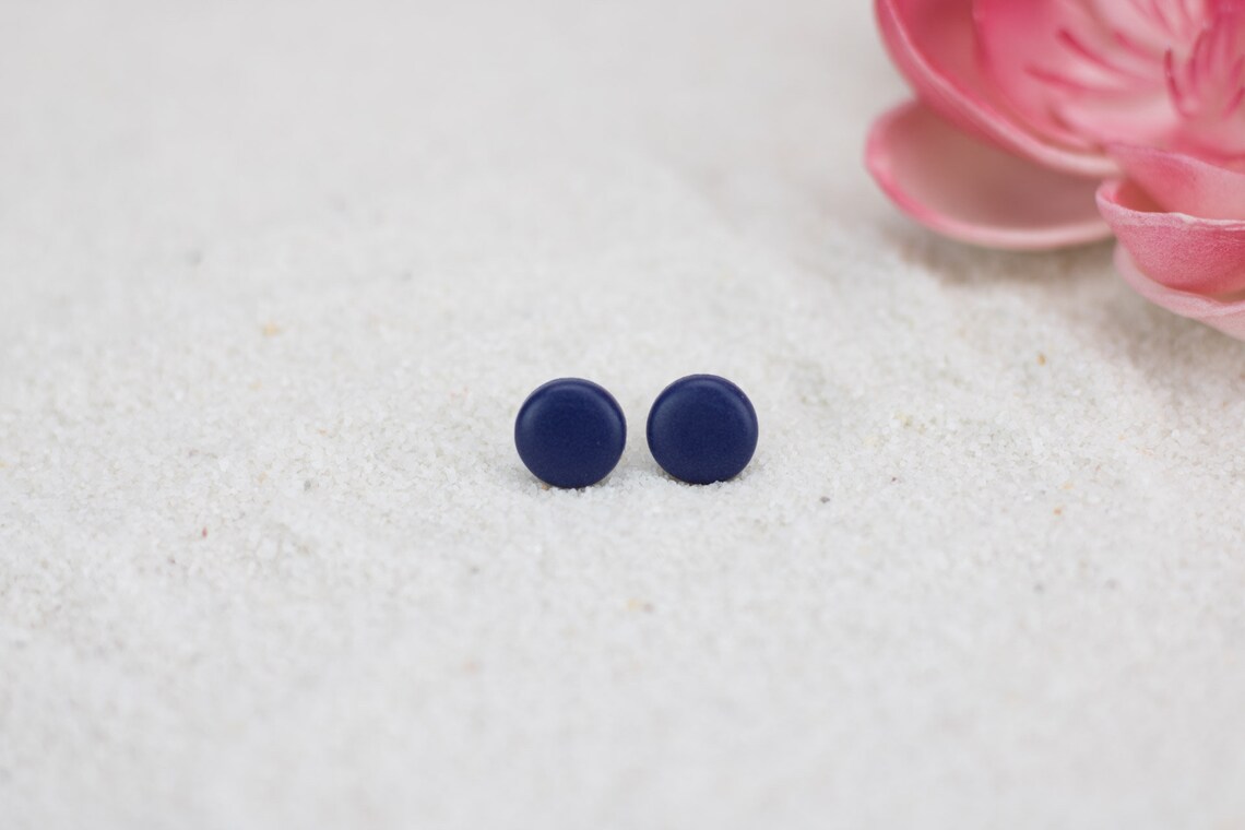 Mens Earrings Blue Matte Studs for Him Dark Blue Stud - Etsy