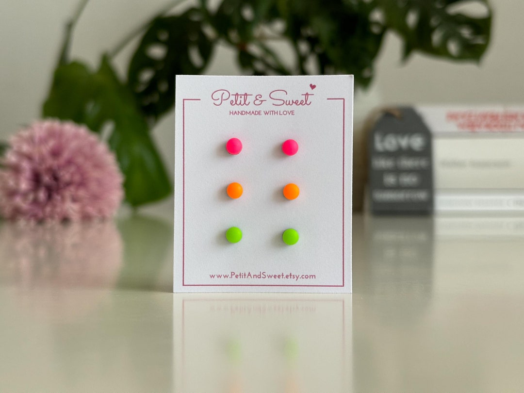 Tiny 4 Mm Neon Studs Set of 3, Summer Earrings Set, Titanium Post ...