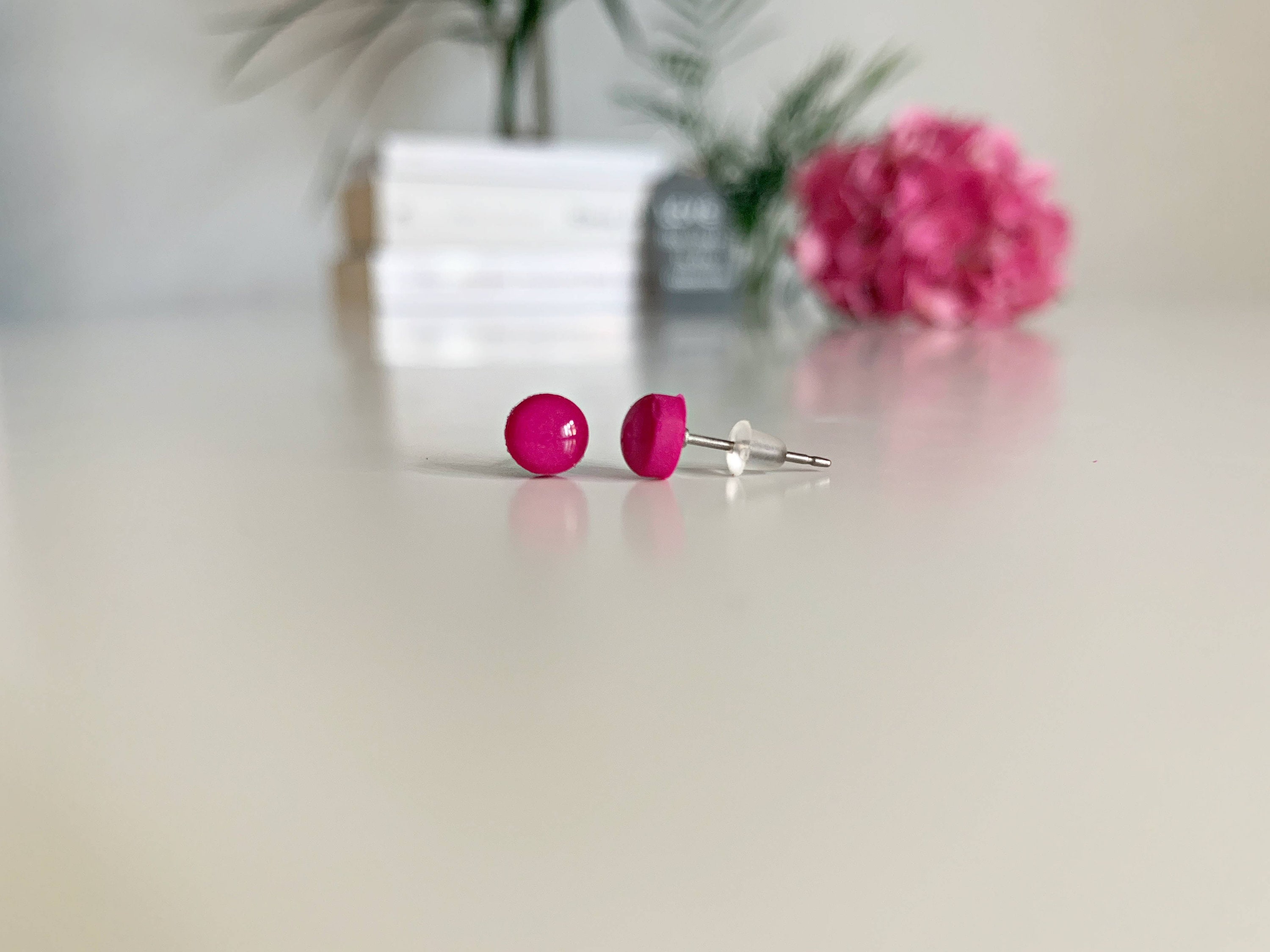 Magenta Earrings With Resin, 9 Mm Simple Studs, Titanium Post Earrings ...