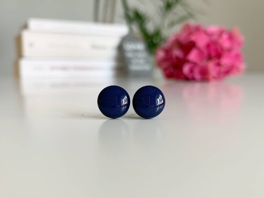 Navy Blue Earring Studs, Minimalist Studs Blue, Titanium Studs, Navy ...