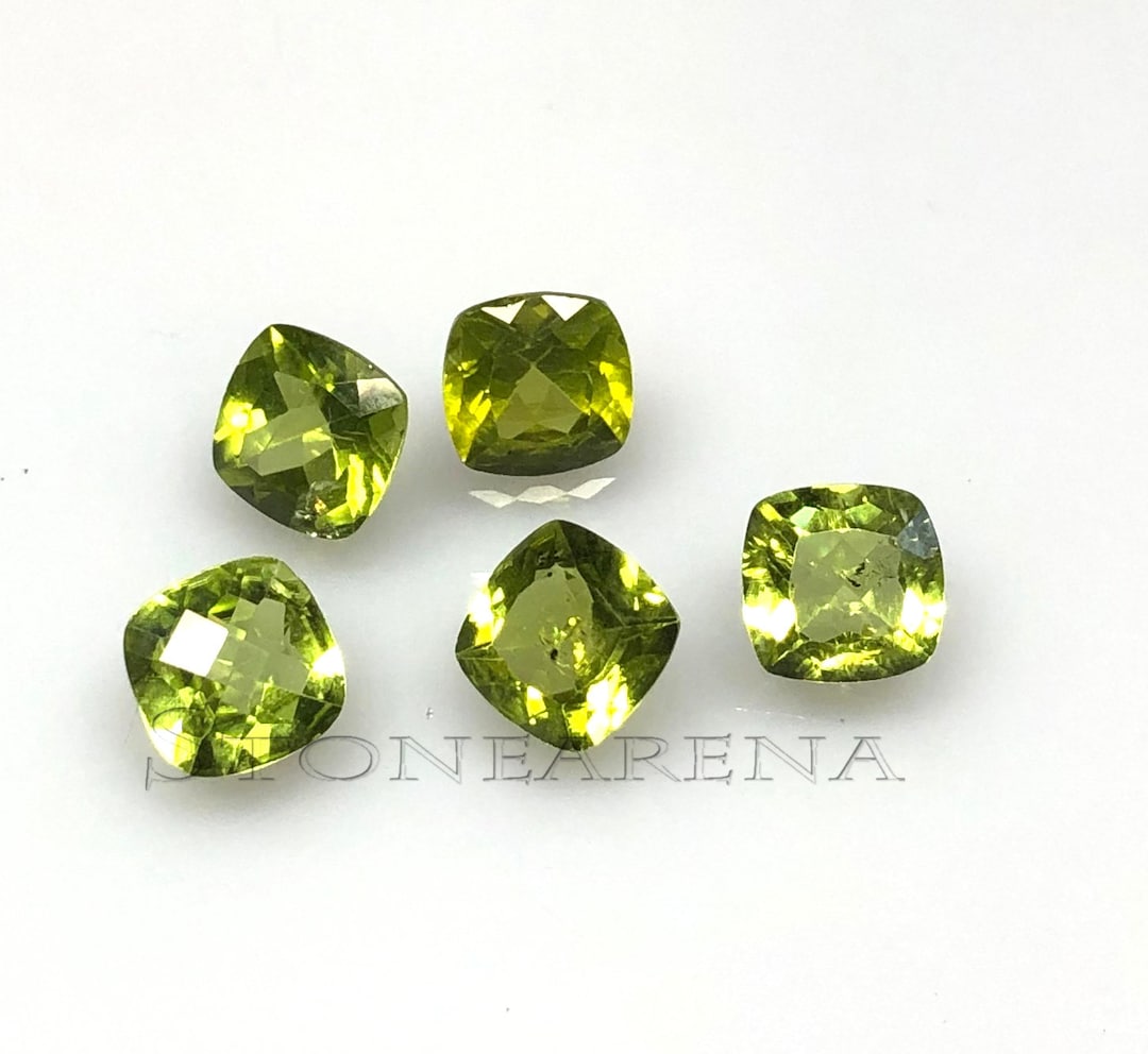100% Natural Peridot Faceted Gemstone, Cushion Shape Peridot Brilliant ...