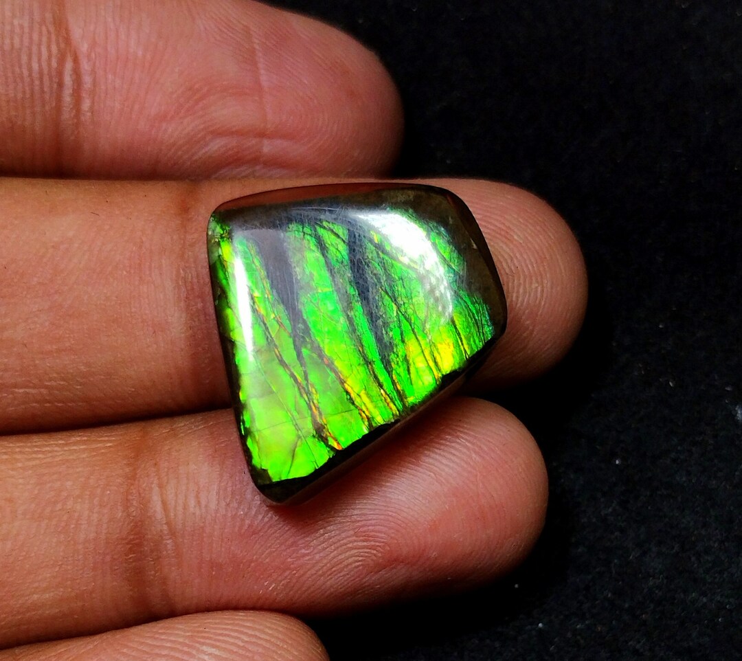 22.50 CRT, AAA++ Quality Natural Green Fire Ammolite Cabochon Gemstone ...