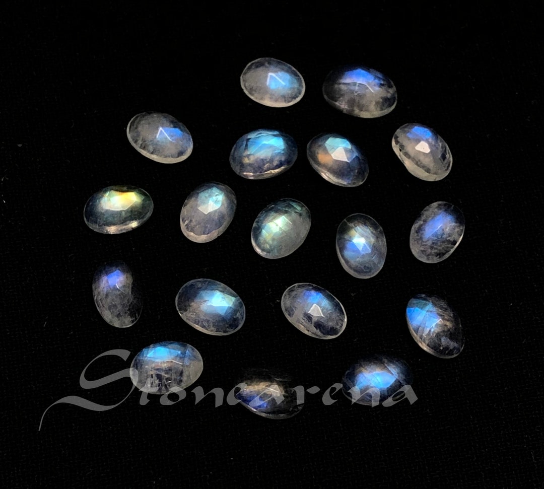 Rainbow Moonstone Rose Cut Flat Back Gemstone, Oval Shape Moonstone ...