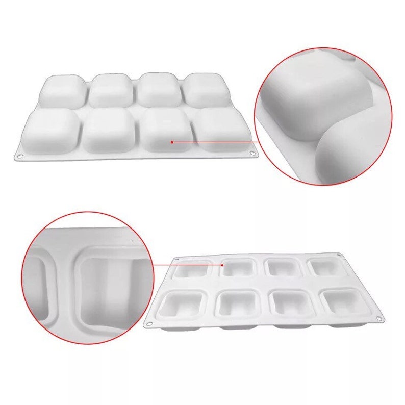 8 Cavities Square Rounded Edge Silicone Soap Mold Square Soap Mold ...