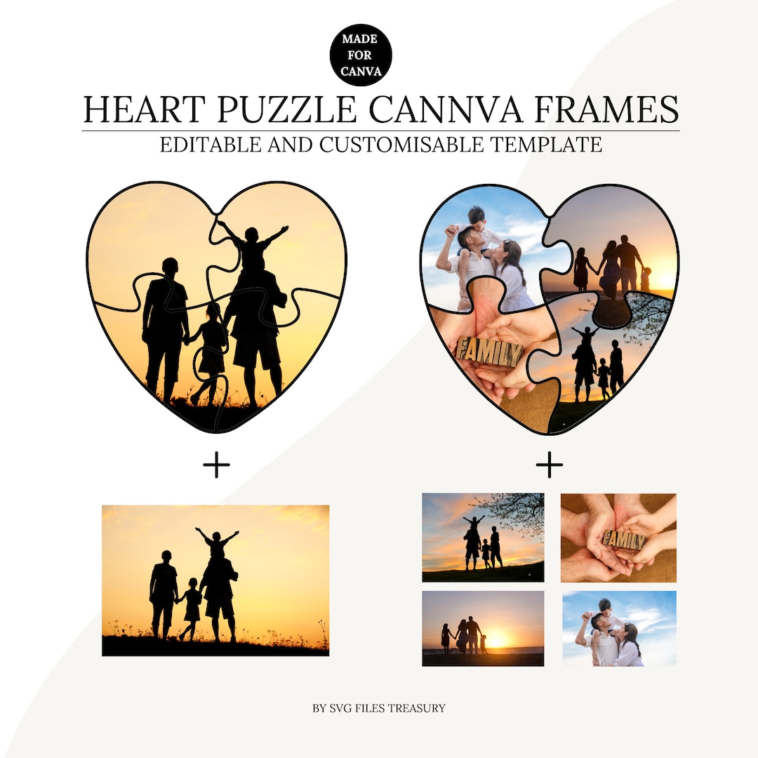 Canva Frame Template, Heart Puzzle Canva Template, Editable Photo Fill ...