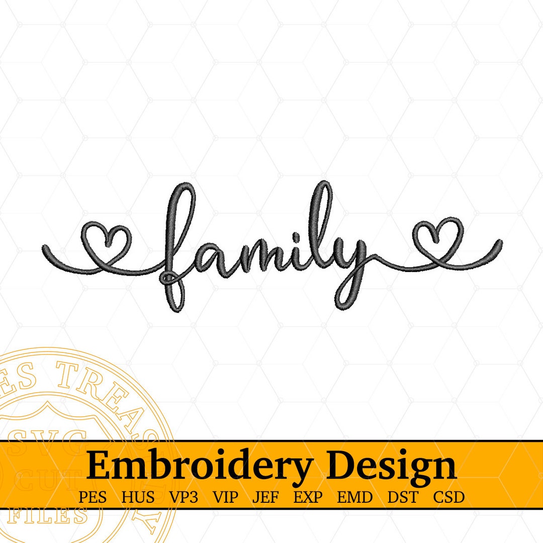 Family Heart Embroidery Design, Hand Drawn Heart Lettered Family ...