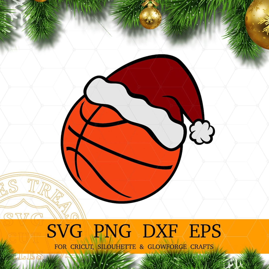 Santa Hat Basketball Ball Svg Files, Christmas Basketball Png ...