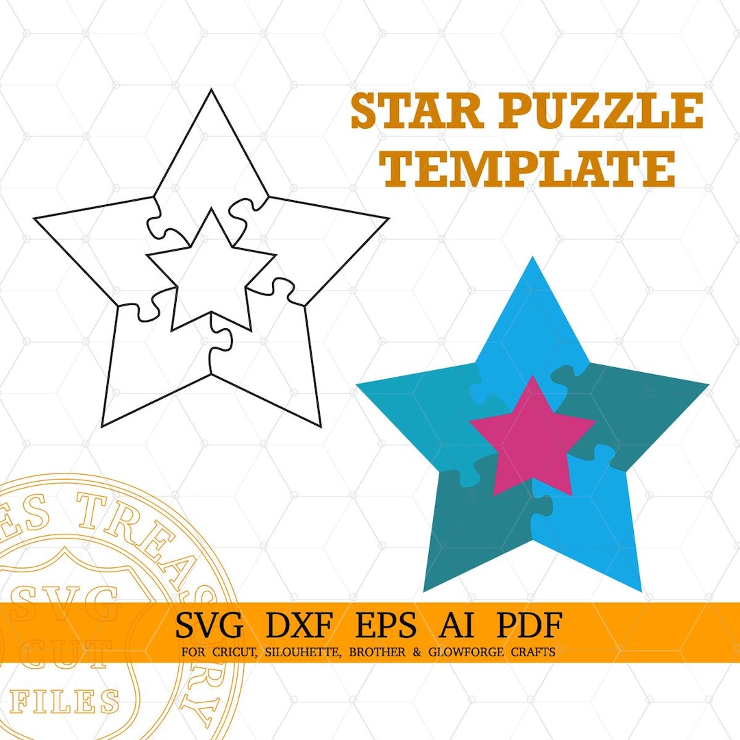 Star Puzzle Template Svg Dxf, Birthday Party Puzzle Dxf Cut Files ...