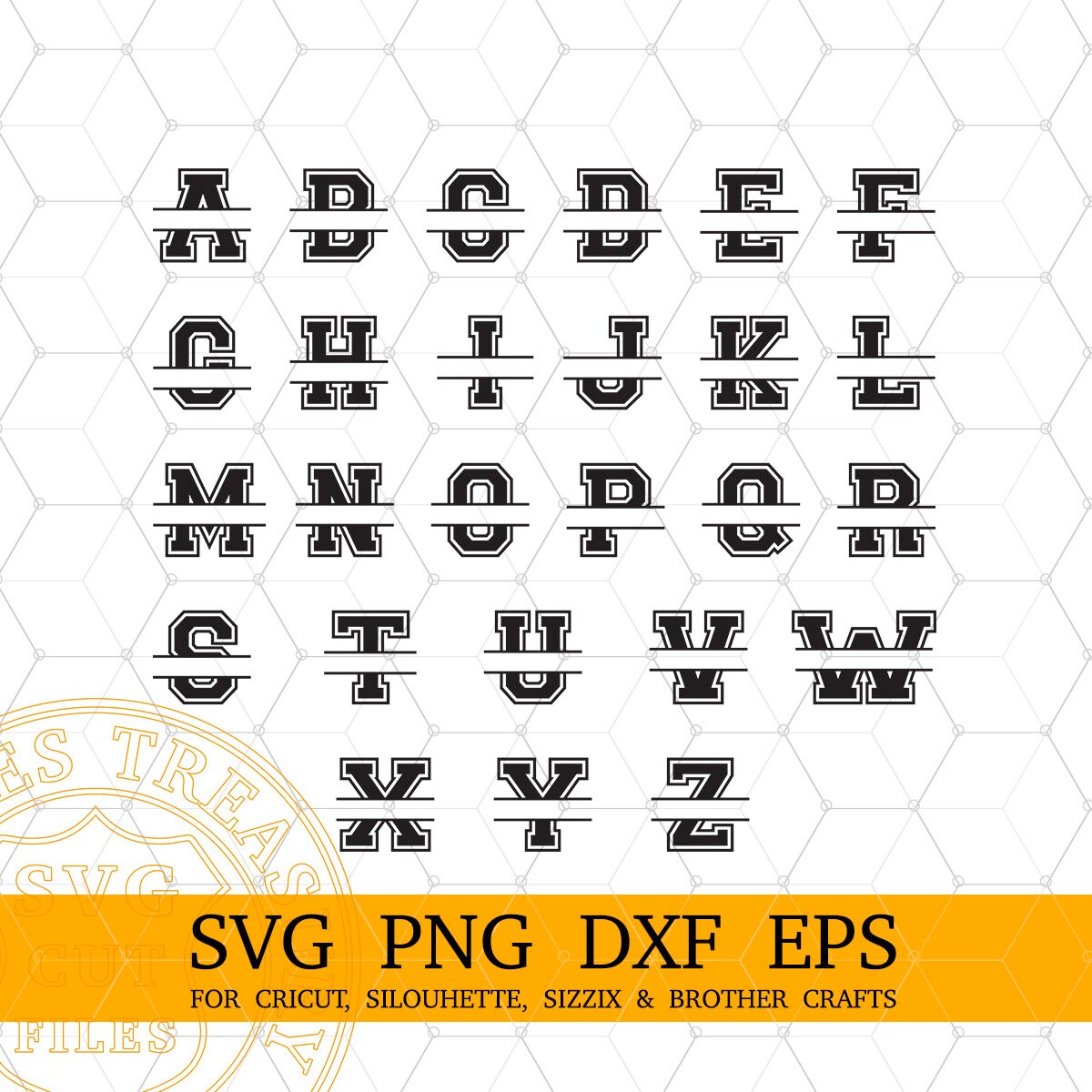 Varsity Monogram Svg, College Split Font Alphabet Letters Png Dxf Eps ...