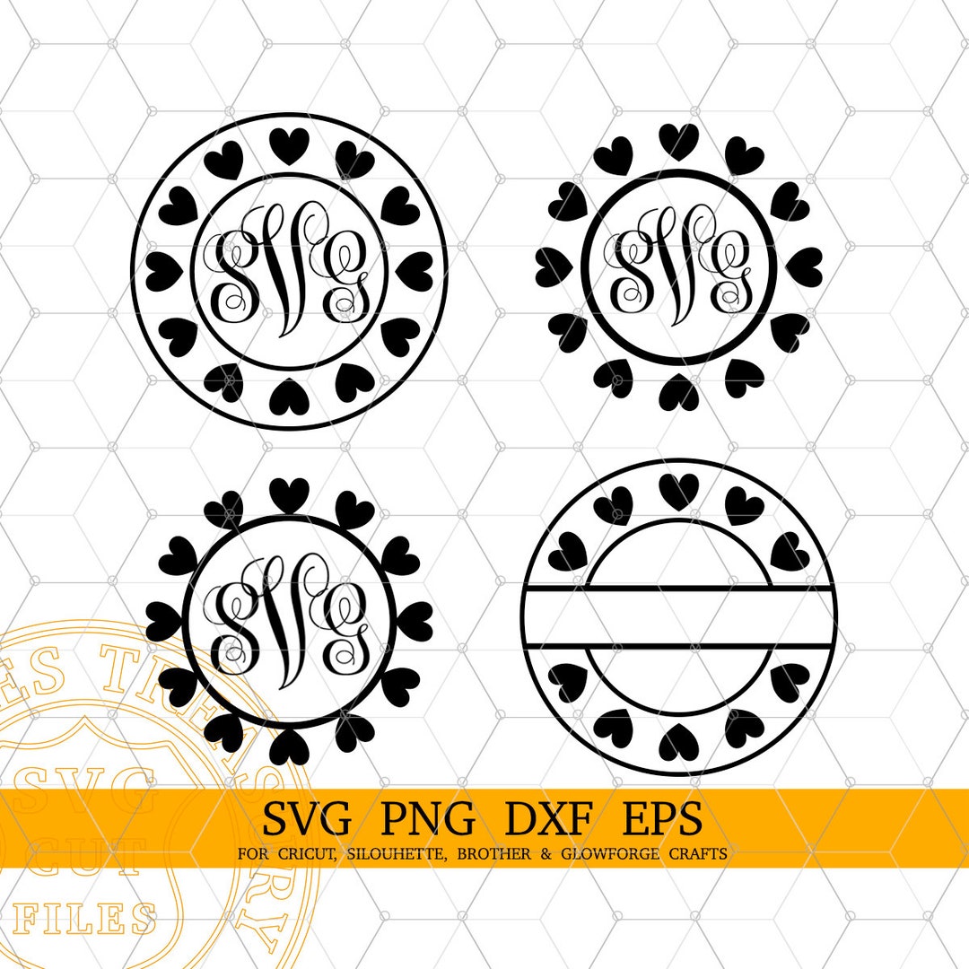 Heart Monogram Frames Bundle Svg, Heart Monogram Svg, Circle Valentines ...