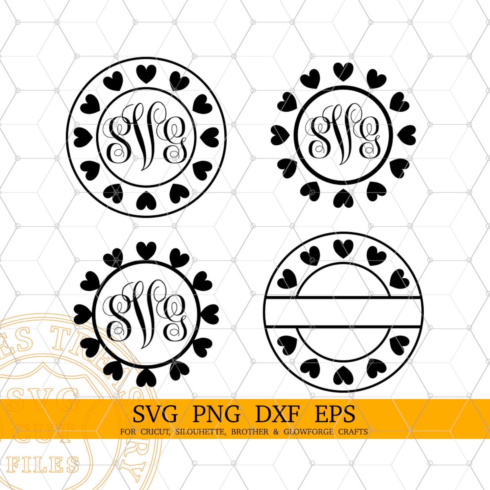 Heart Monogram Frames Bundle Svg Heart Monogram Svg Circle - Etsy