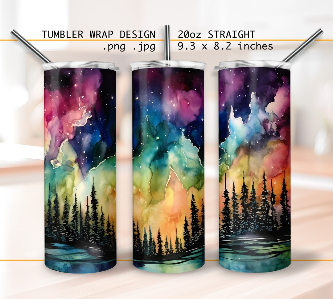 Northern Lights Art Tumbler Wrap Design, Alcohol Ink Galaxy 20oz ...