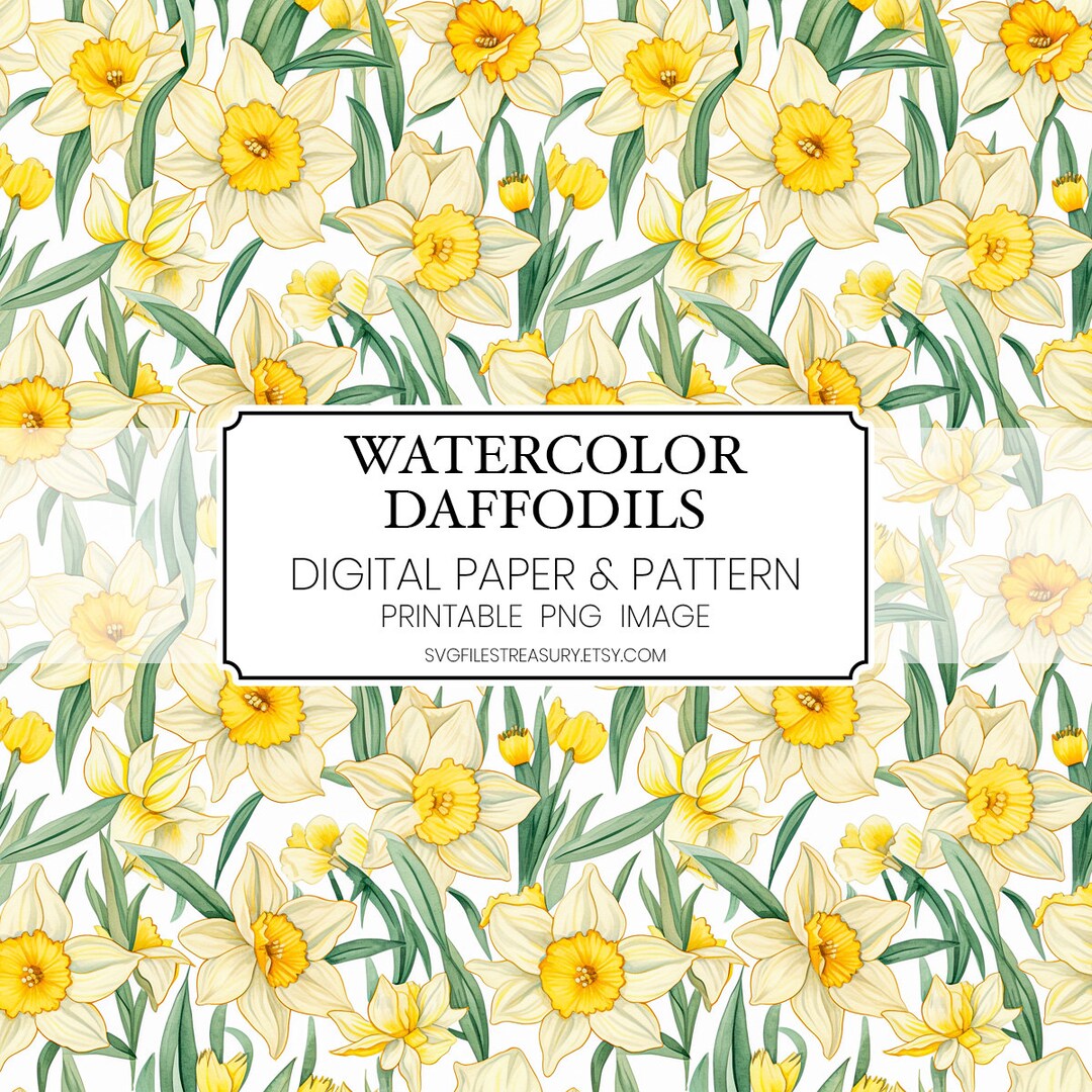 Daffodils Pattern Digital Paper Watercolor Illustration Png Image ...