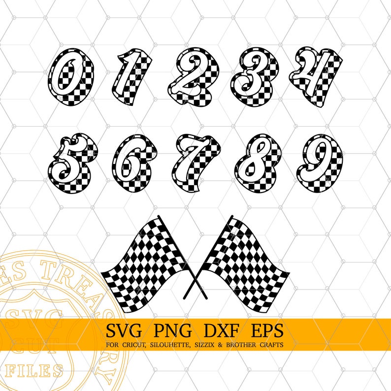 Checkered Racing Numbers Svg Files for Cricut, Silhouette, Glowforge ...