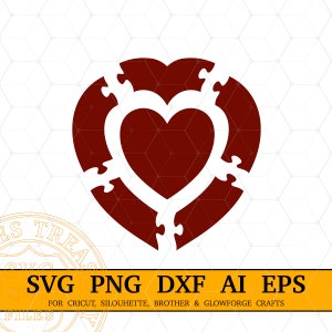 Wedding Heart in Heart Puzzle Template Svg, Birthday Puzzle Dxf Cut ...