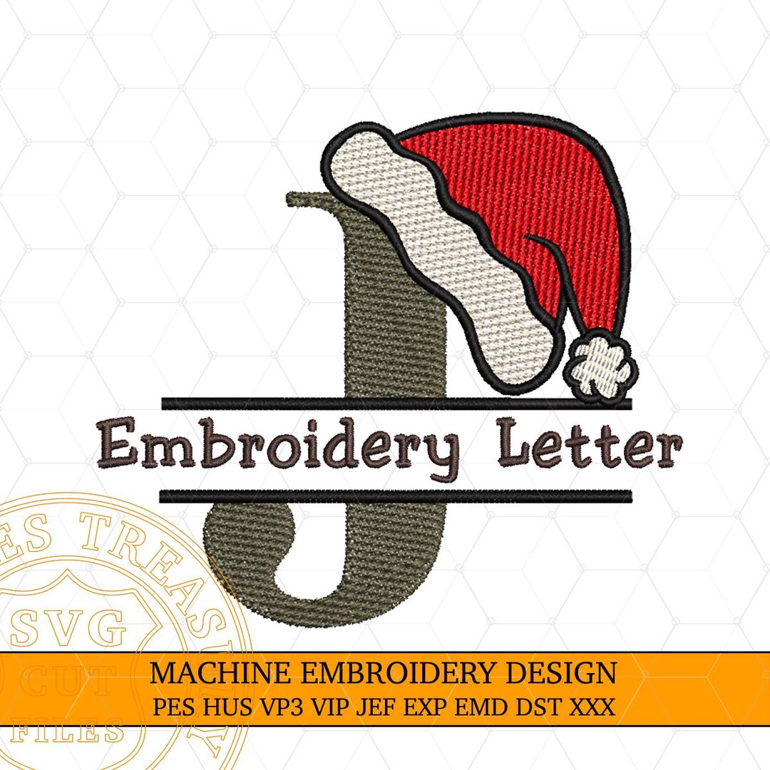 Santa Hat Embroidery Letter J Split Monogram Pes Hus Vp3 Csd Exp Emd ...
