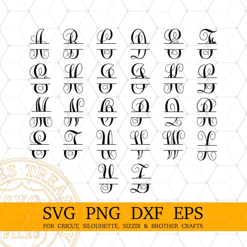 Vine Monogram Svg, Split Font Letters, Split Monogram Font Svg, Cricut ...