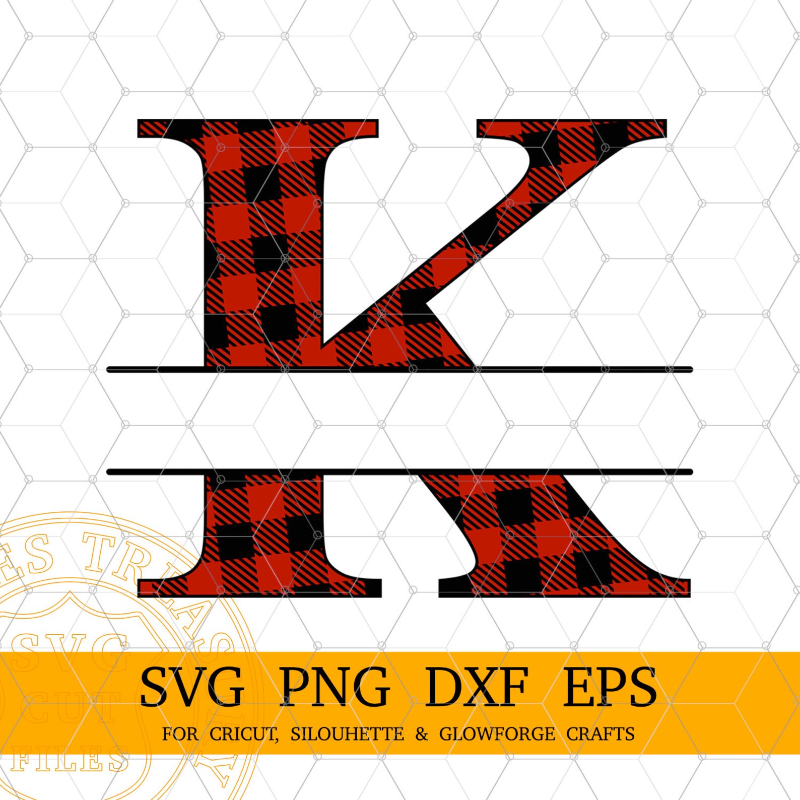Buffalo Plaid Letter K Split Monogram SVG Christmas Monogram - Etsy