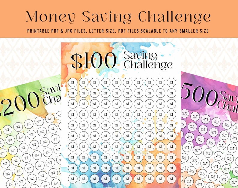 Money Saving Challenge, Savings Tracker Printable Bundle, Save 100 200 ...