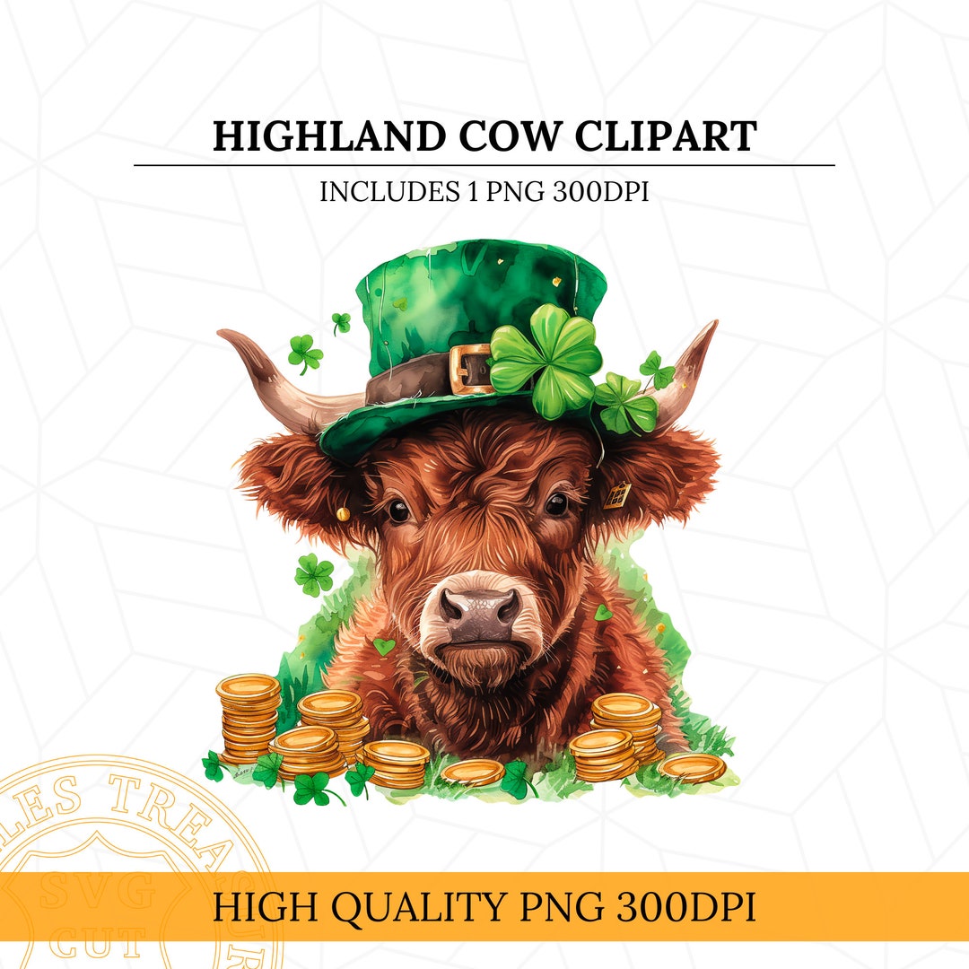 Highland Cow Watercolor Png Clipart, Irish Saint Patrick's Day Clip Art ...