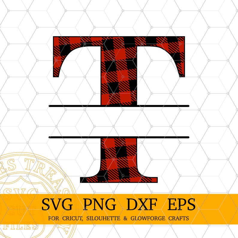 Buffalo Plaid Letter T Split Monogram SVG, Christmas Monogram Svg ...