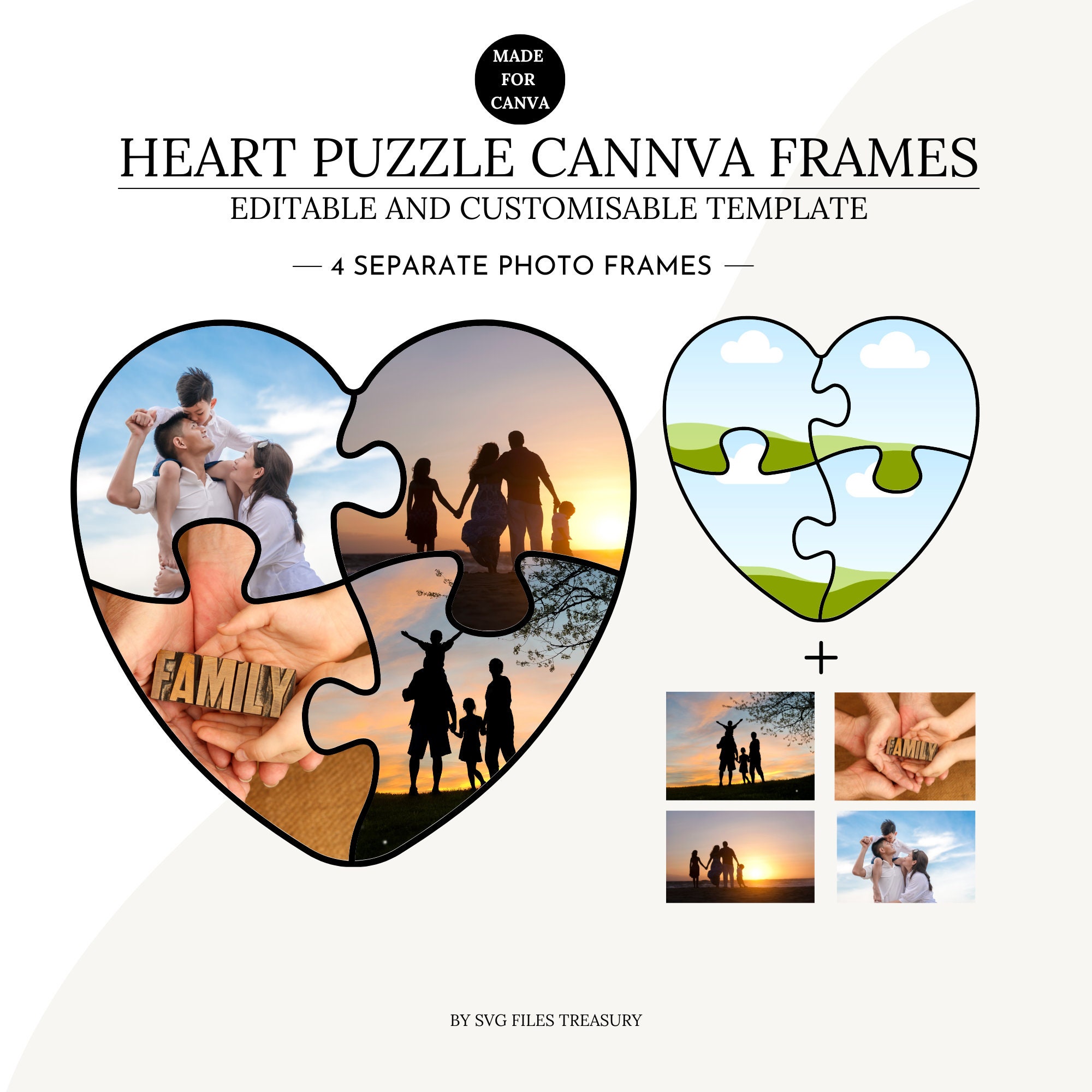 Canva Frame Template, Heart Puzzle Canva Template, Editable Photo Fill ...