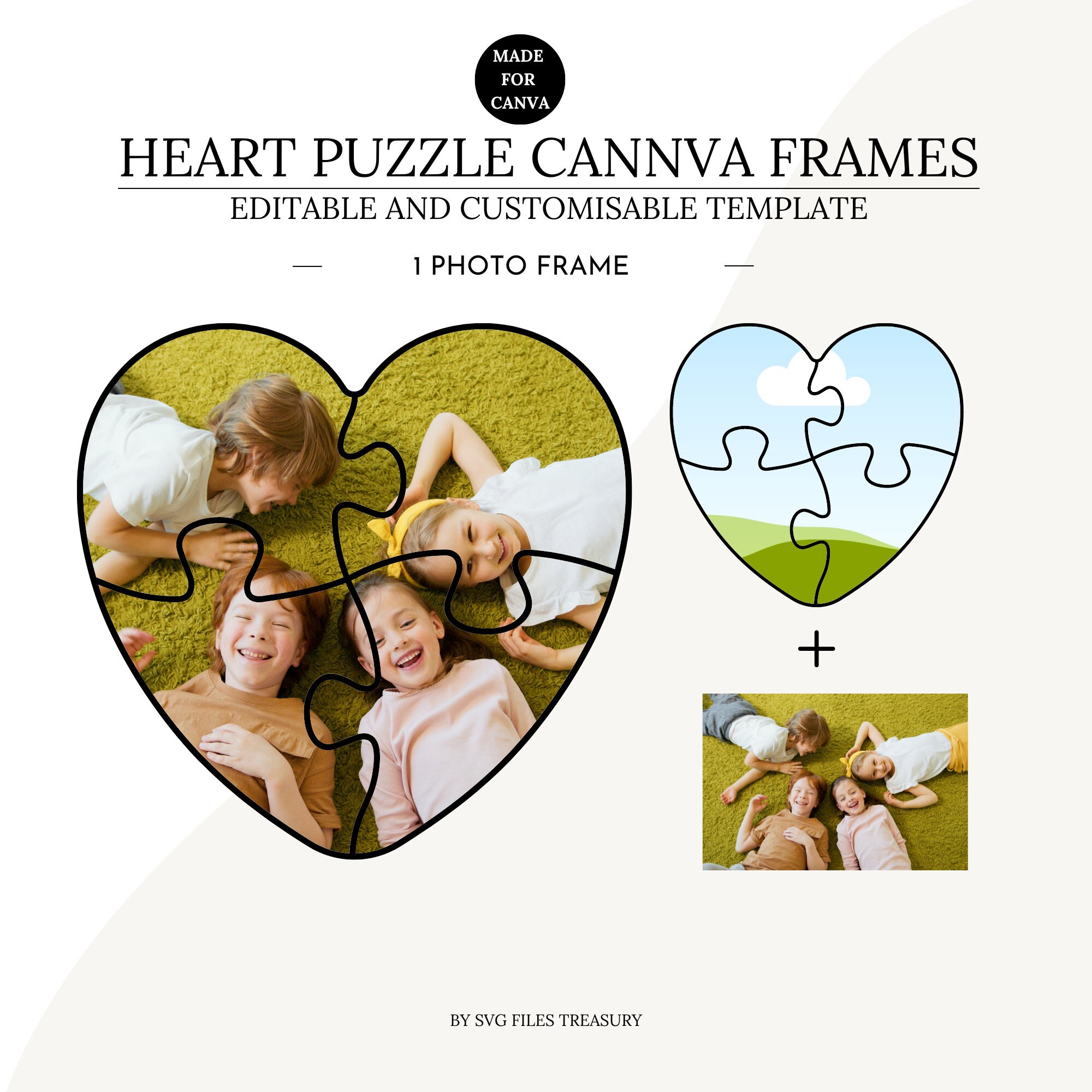 Canva Frame Template, Heart Puzzle Canva Template, Editable Photo Fill ...