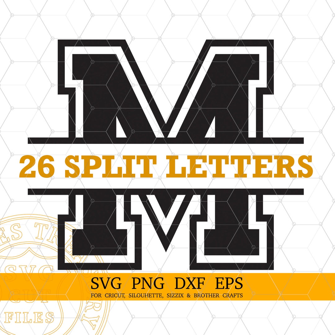 Varsity Monogram Svg, College Split Font Alphabet Letters Png Dxf Eps ...