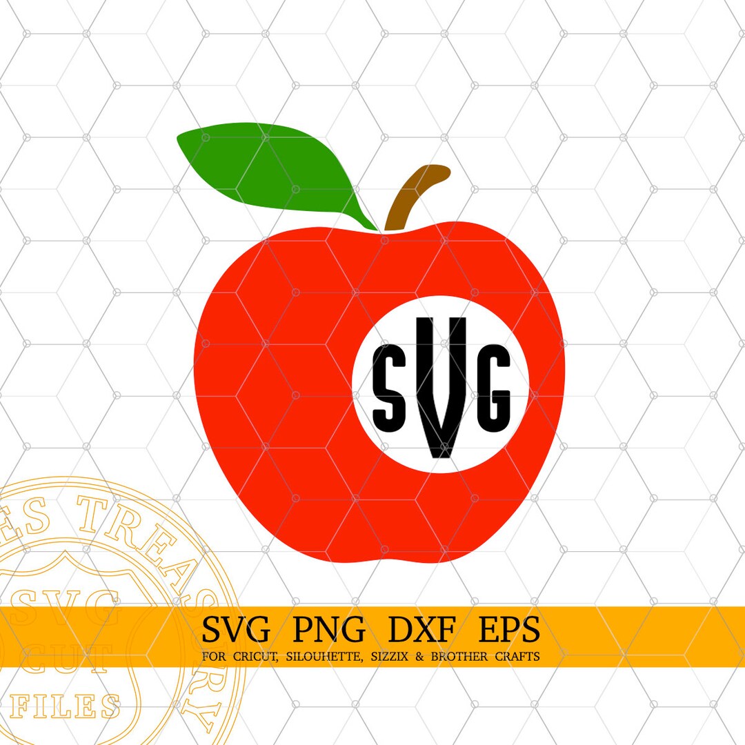 Apple Monogram Frame Svg, Round Monogram Svg, Teacher Svg, School Svg ...