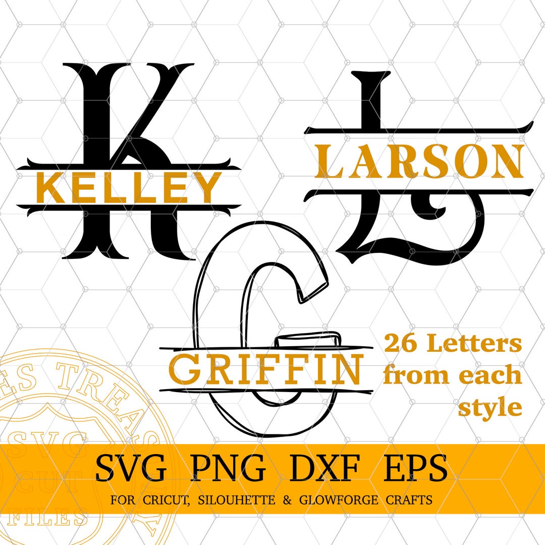 3 Monogram SVG Split Font Bundle Fishtail Harrington Doodle Alphabet ...