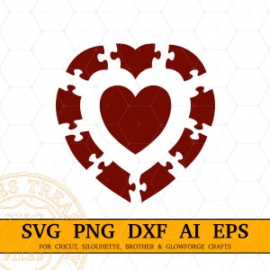 Heart in Heart Puzzle Template Svg Dxf Cut Files, Heart Shaped Puzzle ...