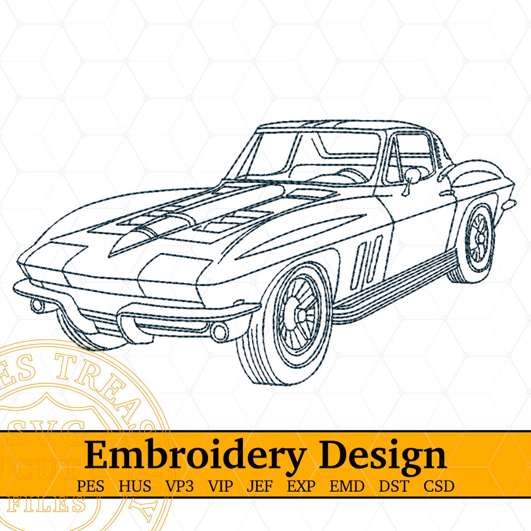 Camaro Embroidery Design, Classic Car Add on Outline Redwork Blackwork ...