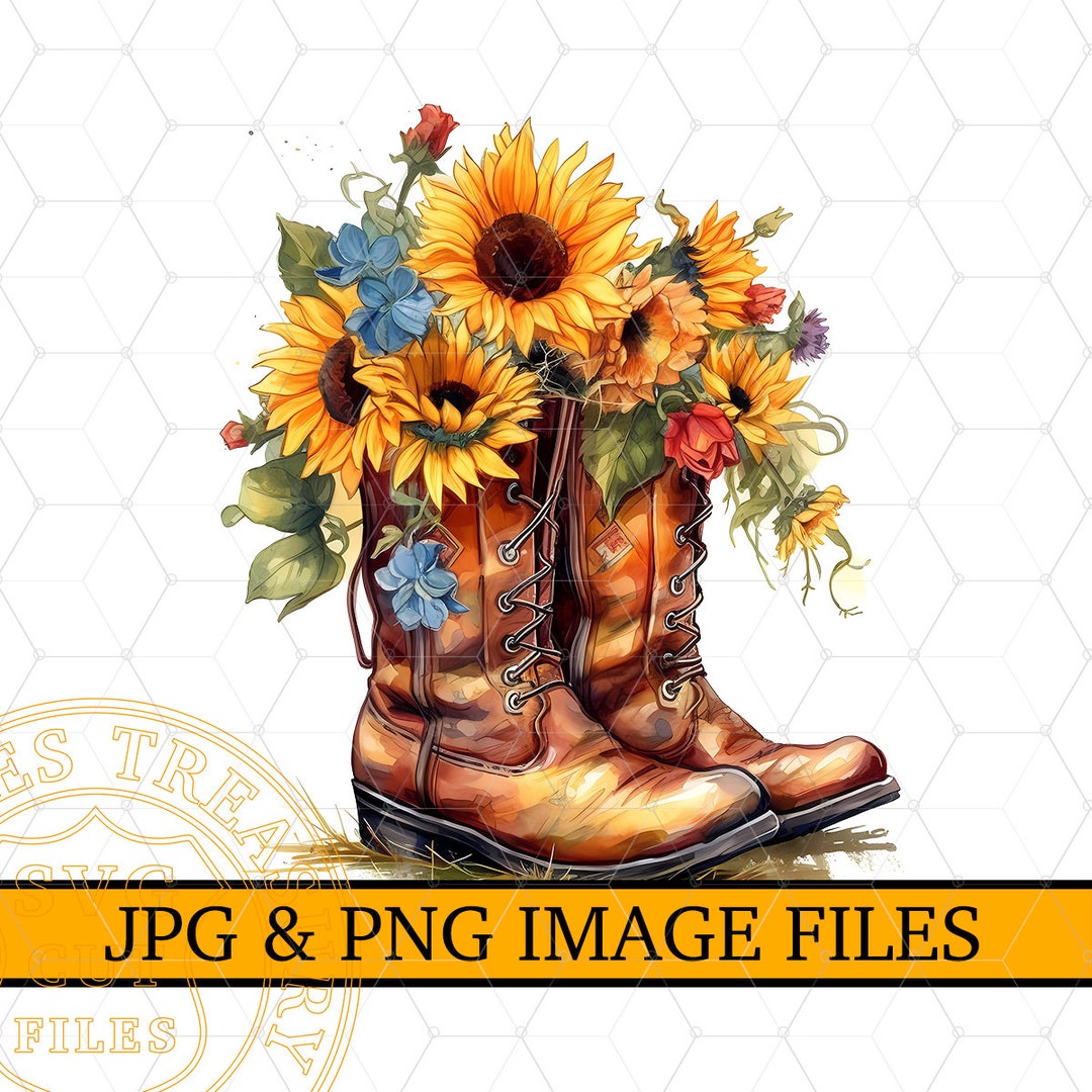 Watercolor Cowboy Boots Sunflowers Clipart Sublimation Design Download ...