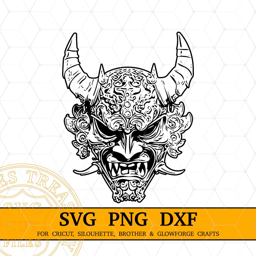 Scary Japanese Oni Demon Svg Png Clipart, Halloween Demon Face Wall Art ...