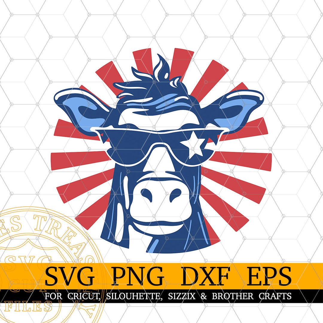 4th of July Heifer Face With Glasses Svg Png, Cow Svg Heifer Png Dxf ...