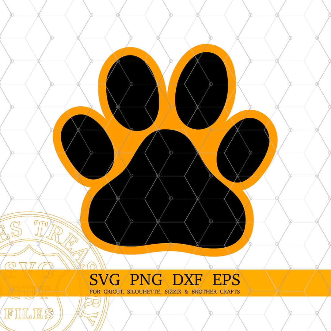 Paw Print Svg, Paw Svg, Orange Paw Print Cut File, Paw Print With ...