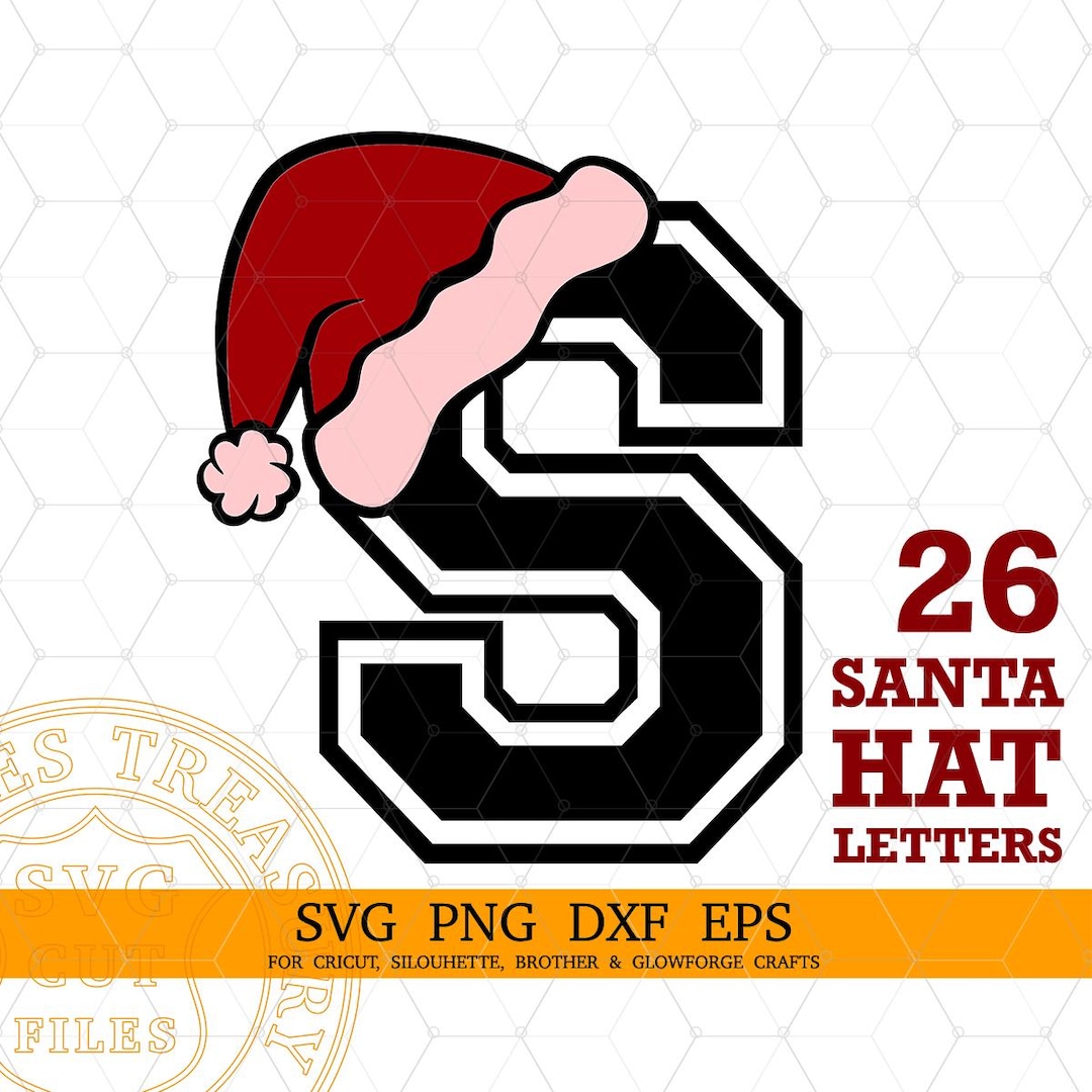 Santa Hat Varsity Font Letters Svg Png Dxf Cut Files, Santa Hat Font ...
