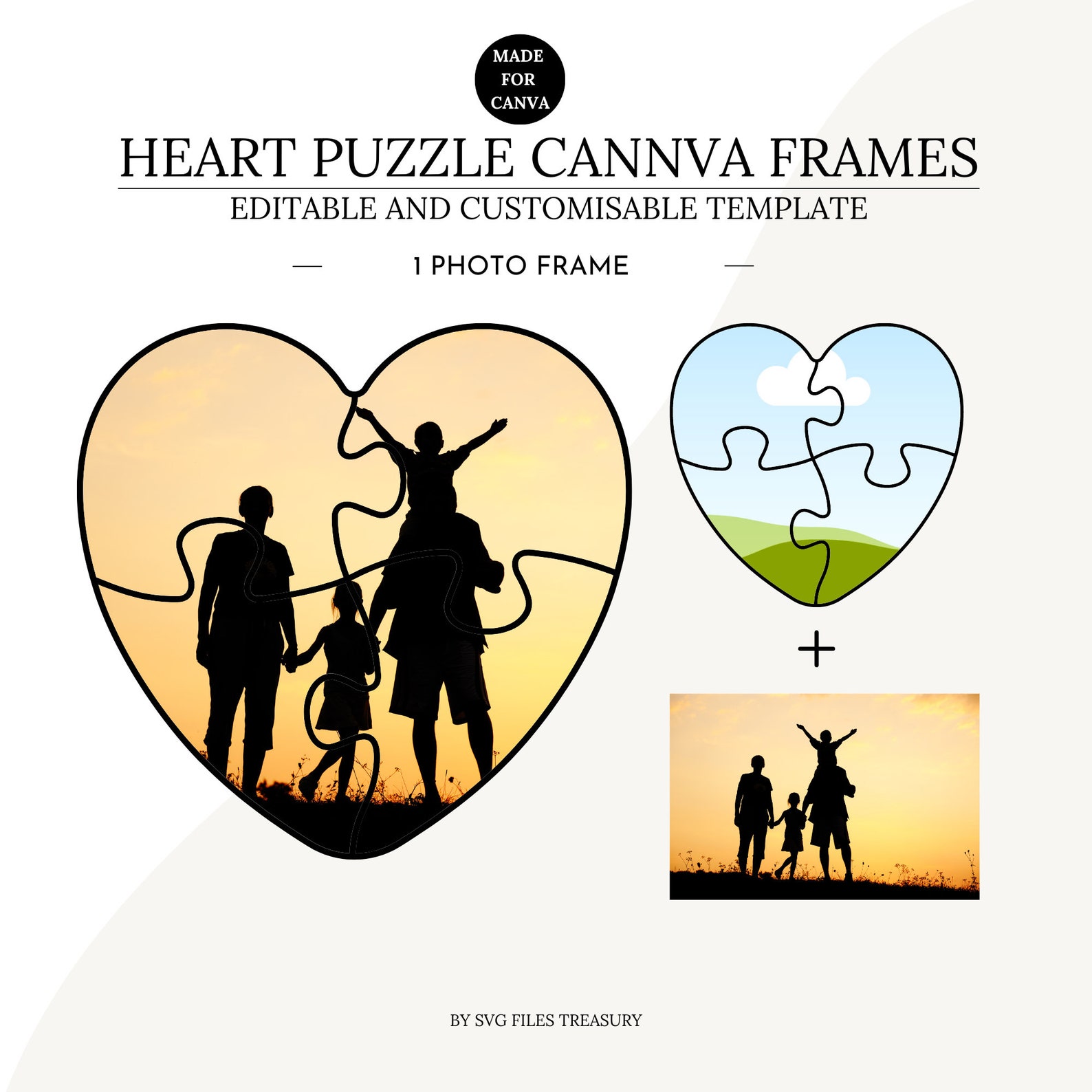 Canva Frame Template, Heart Puzzle Canva Template, Editable Photo Fill ...