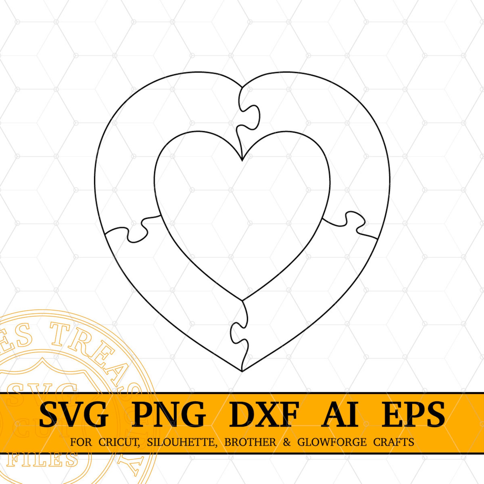 Heart in Heart Puzzle Template Svg, Wedding Puzzle Dxf Cut Files, Laser ...