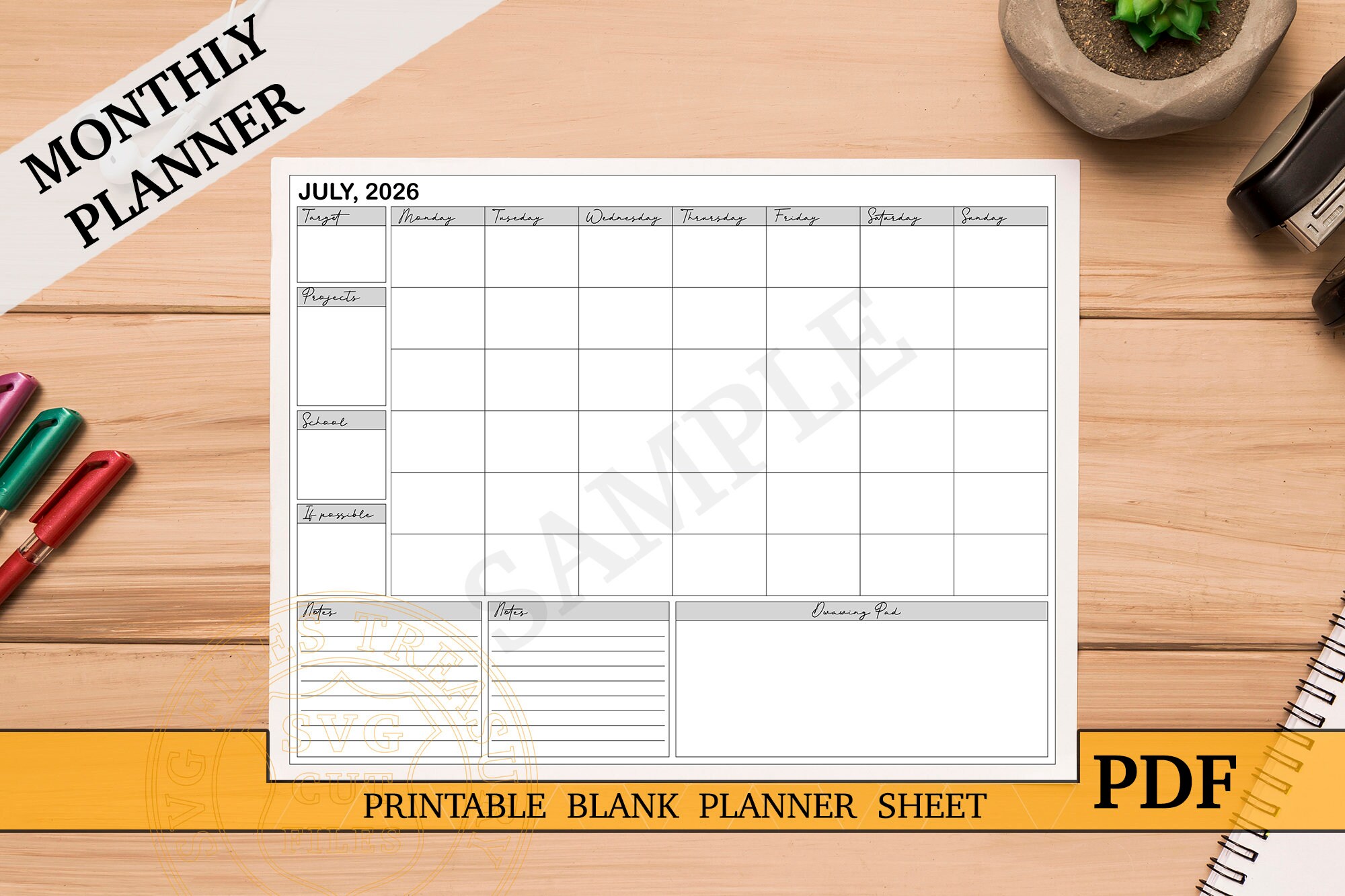 Blank A3 Size Monthly Planner Sheet Printable PDF File No Pre-filled ...